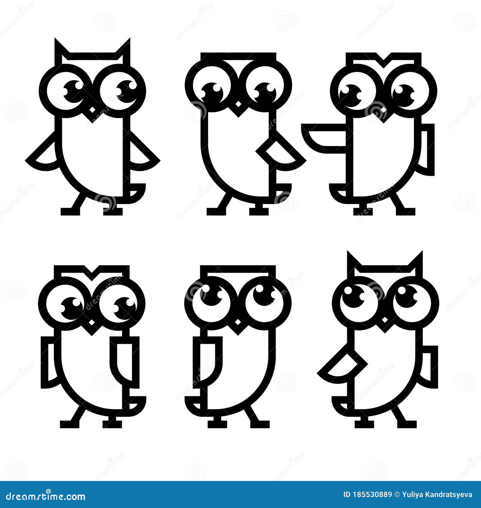 Owl Line Icon Set. Cute Dancing Owls. Stock Vector - Illustration of ...