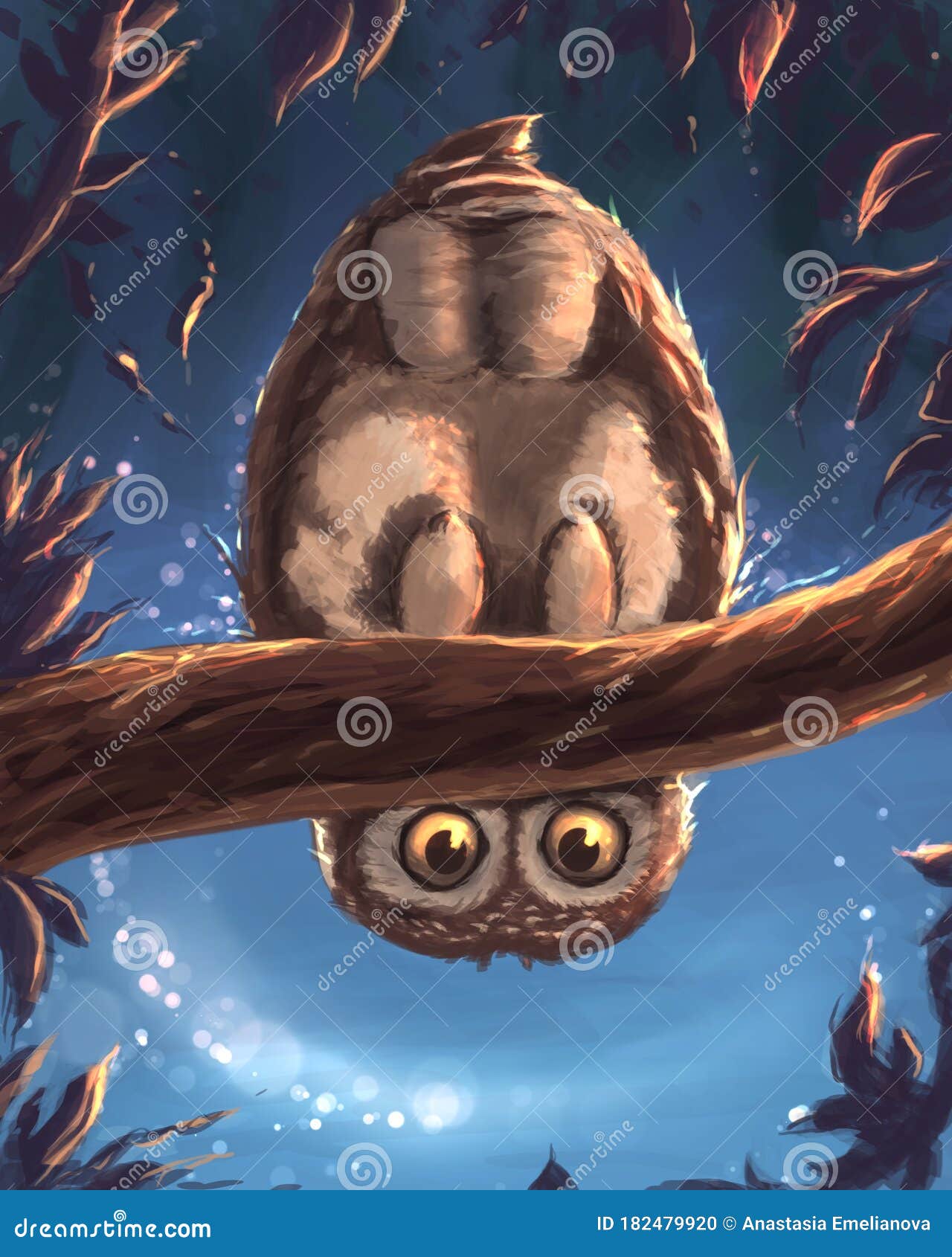 An owl in the night stock illustration. Illustration of drawing - 182479920
