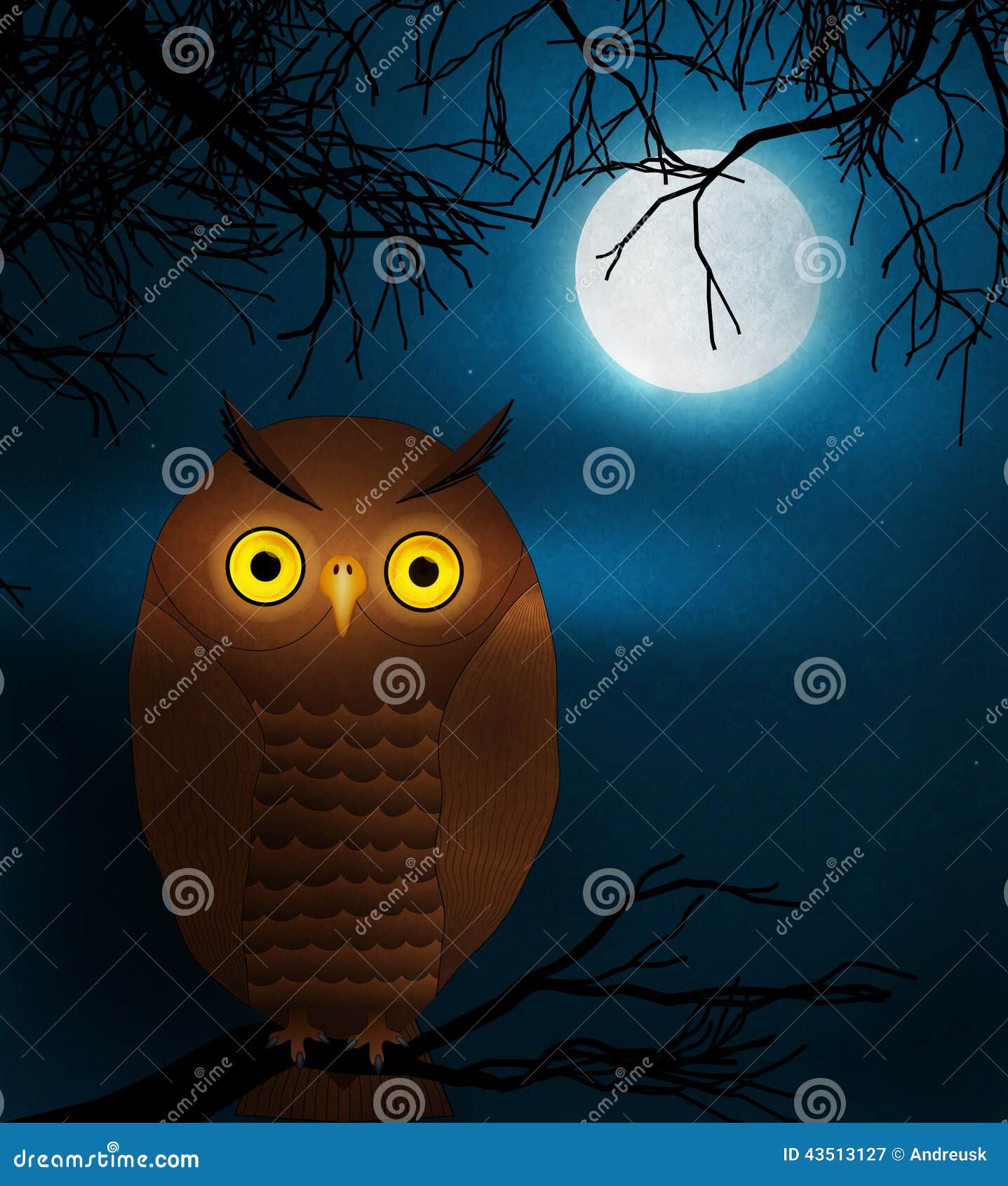 Owl at night stock illustration. Illustration of nature - 43513127