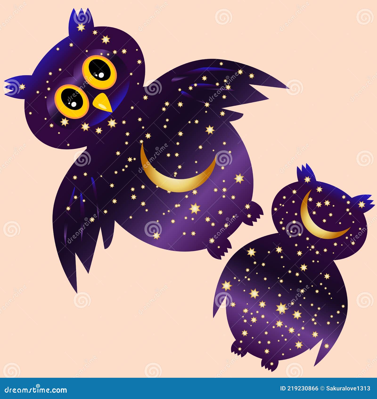 Owl-night. Owl Silhouettes Painted With A Night Sky With Stars And A ...