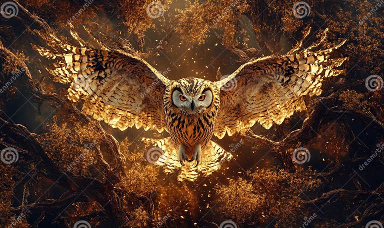An Owl with Open Wings, the Edges of Its Feathers Transforming into ...