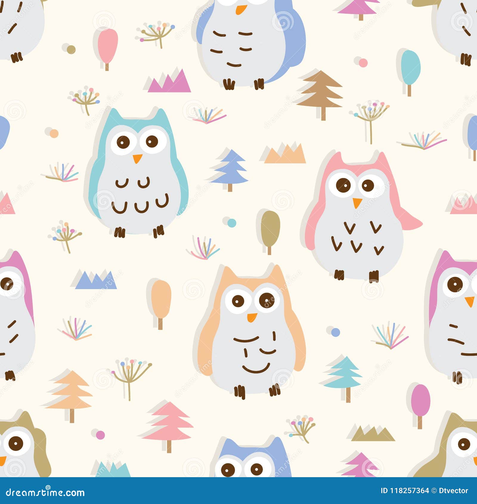 Owl Pastel Colorful Six Style Seamless Pattern Stock Vector ...