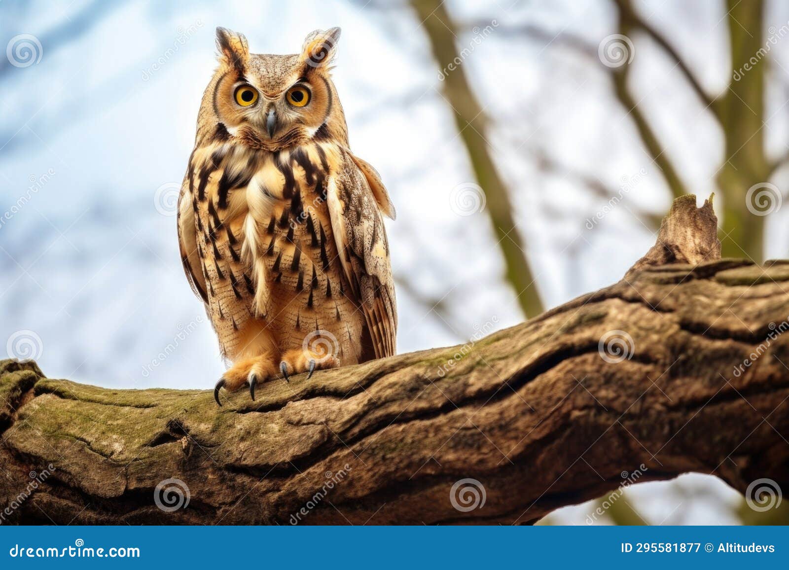 An Owl Perched Quietly on the Branch of an Old Oak Stock Illustration ...