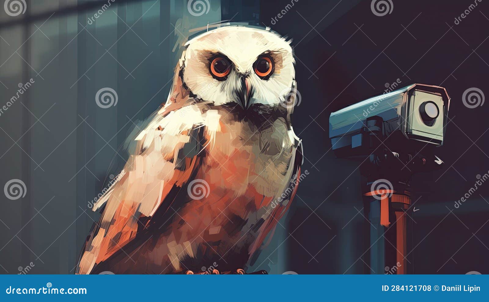 An Owl Perched on a Surveillance Camera Stock Illustration ...