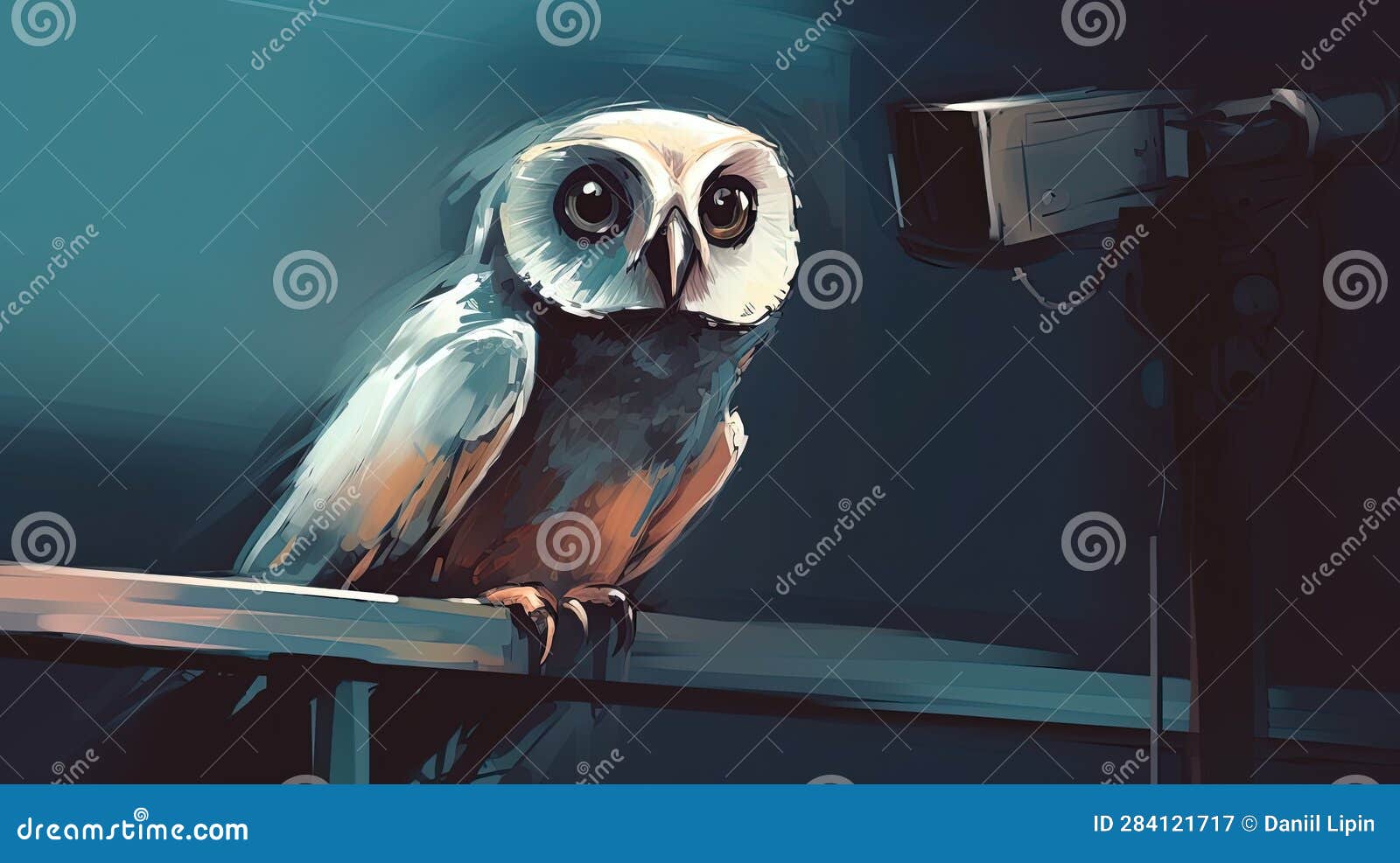 An Owl Perched on a Surveillance Camera Stock Illustration ...