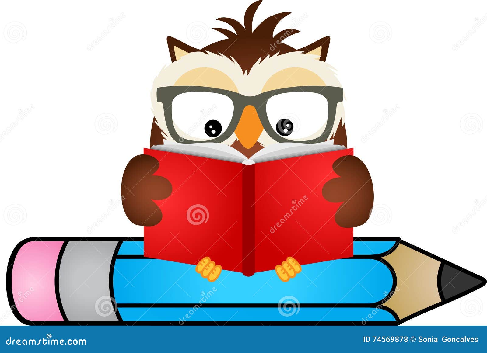 Owl Reading Book Sitting on Pencil Stock Illustration - Illustration of ...