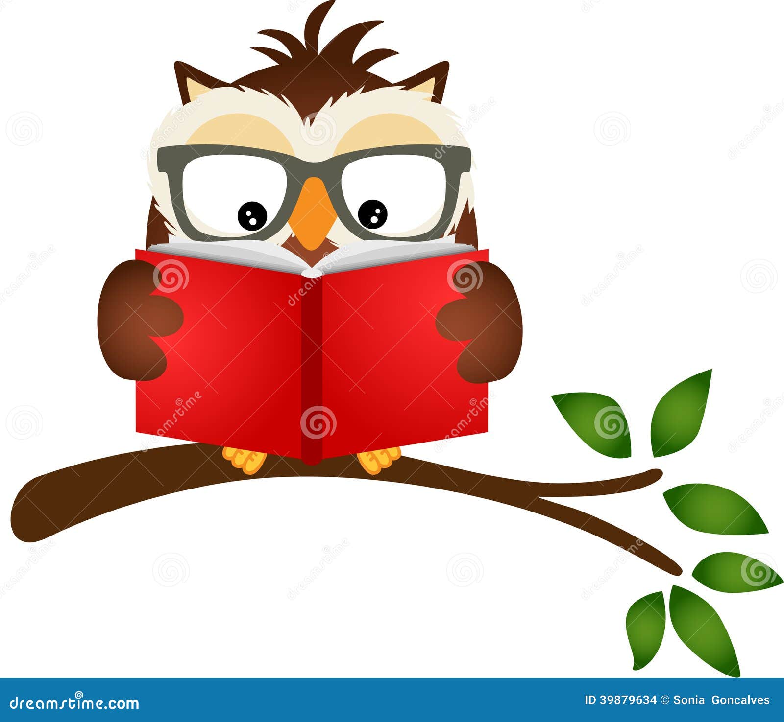 Owl Reading a Book on Tree Branch Stock Vector - Illustration of wild ...