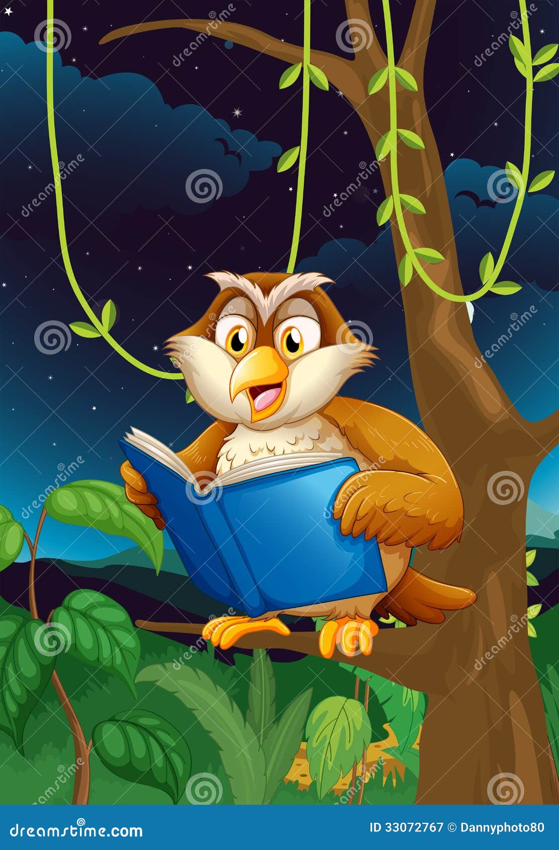 An owl reading stock vector. Illustration of drawing - 33072767