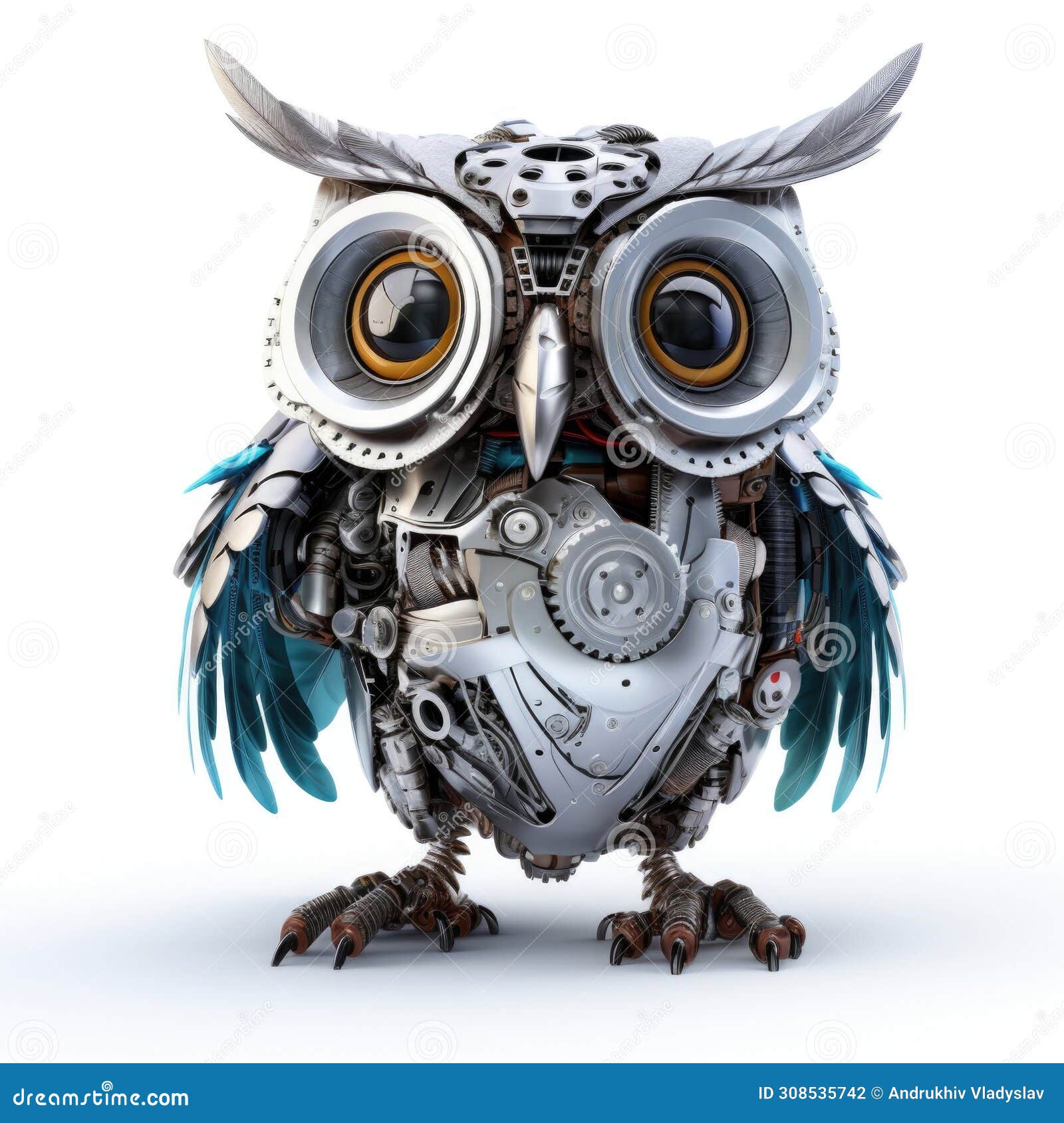 Owl Robot from Car Engine Parts Isolated on White Stock Illustration ...