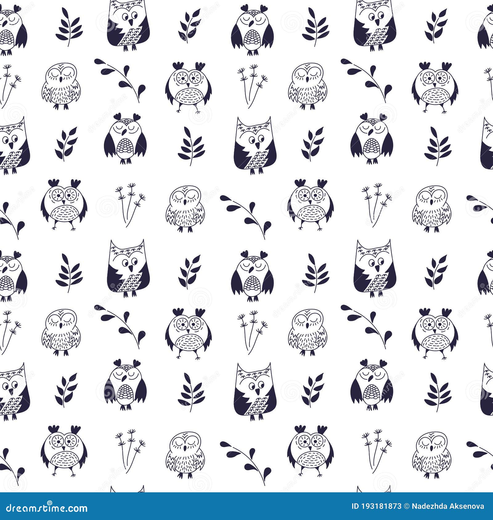 Owl Seamless Pattern. Hand Drawn Vector Illustration Stock Illustration ...