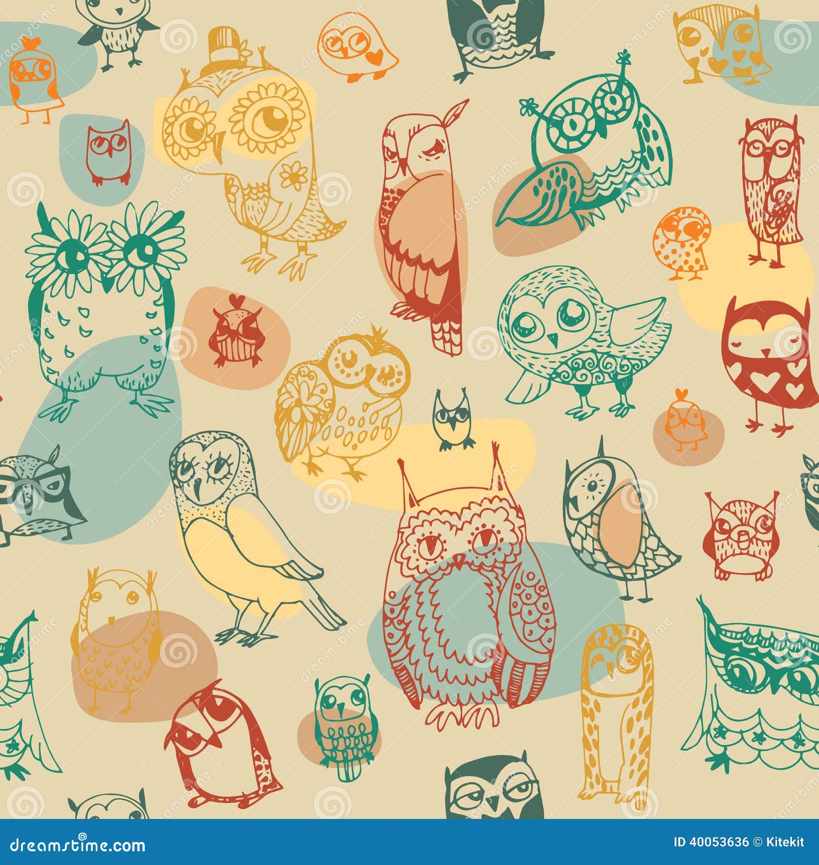 Owl Seamless Pattern on Light Background Stock Vector - Illustration of ...