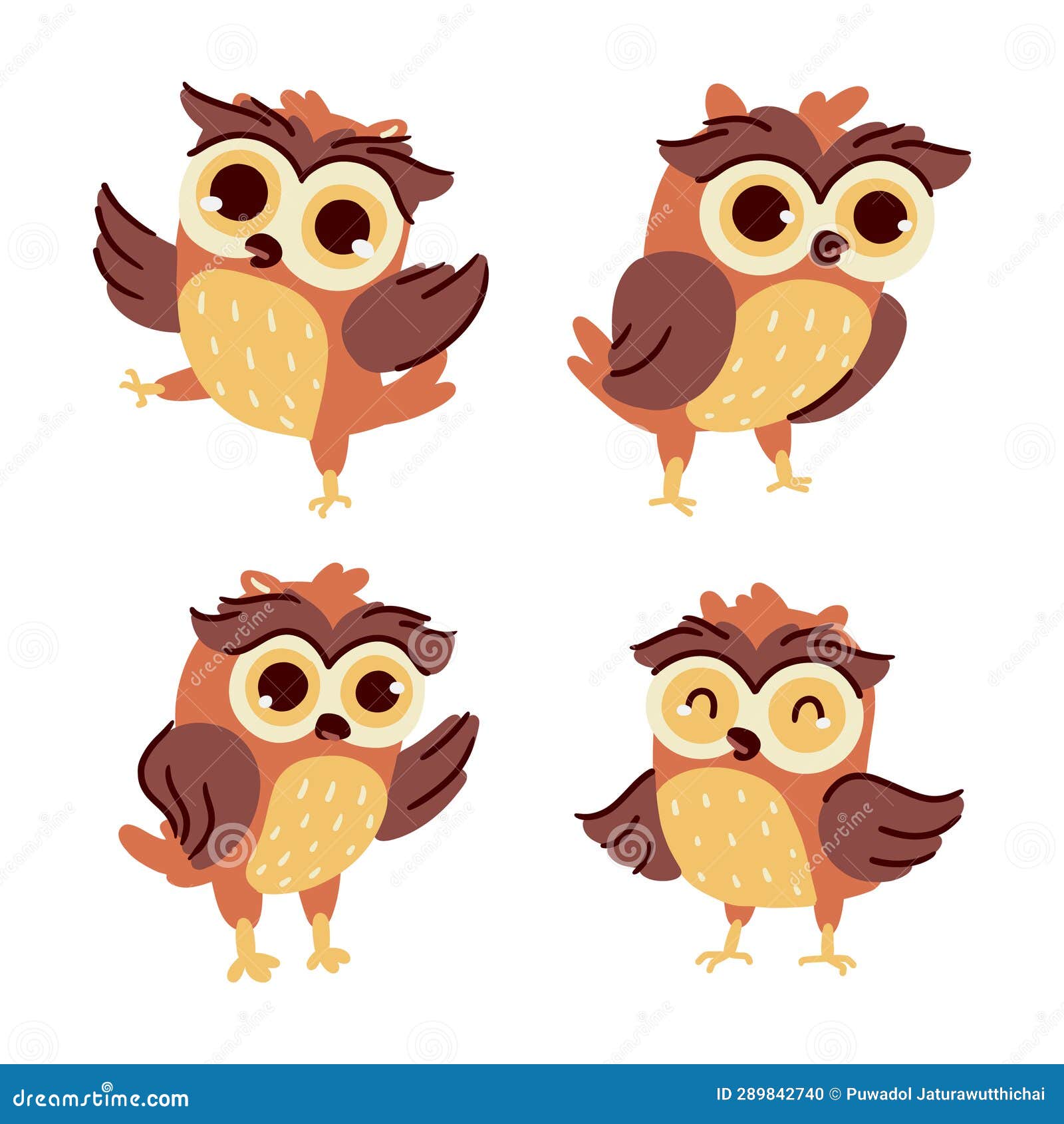 Owl . Set of Cute Cartoon Characters . Hand Drawn Style . White Isolate ...