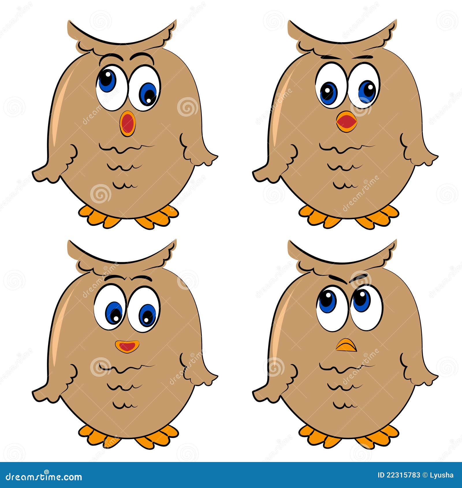Owl Set. Different Emotion.isolated Birds Stock Vector - Illustration ...