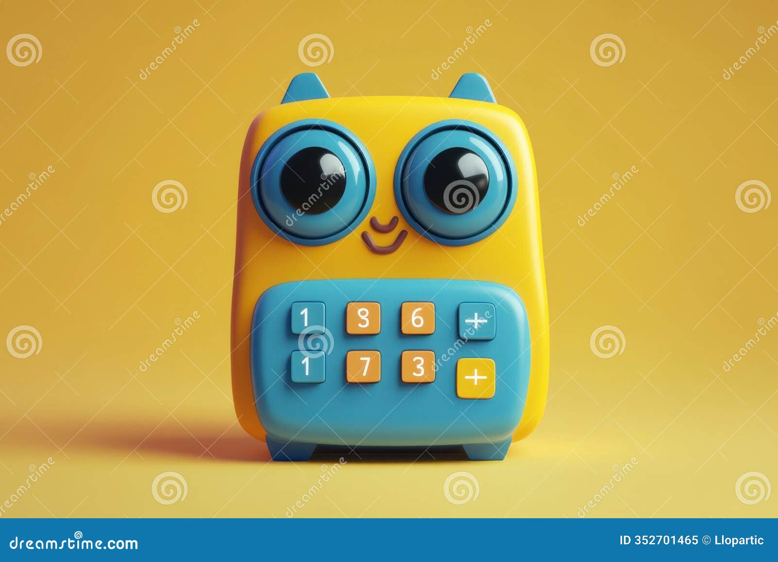 Owl-shaped Calculator with a Friendly Smile on a Yellow Background ...