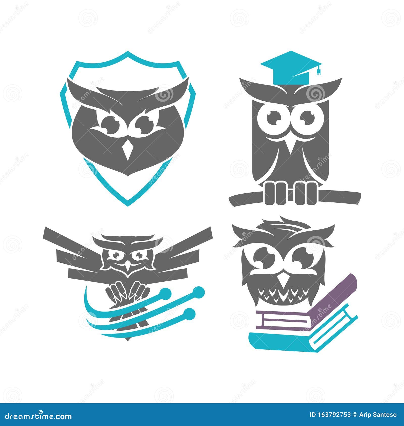 Owl Shield Education Technology Logo Design Vector Template Set Stock ...