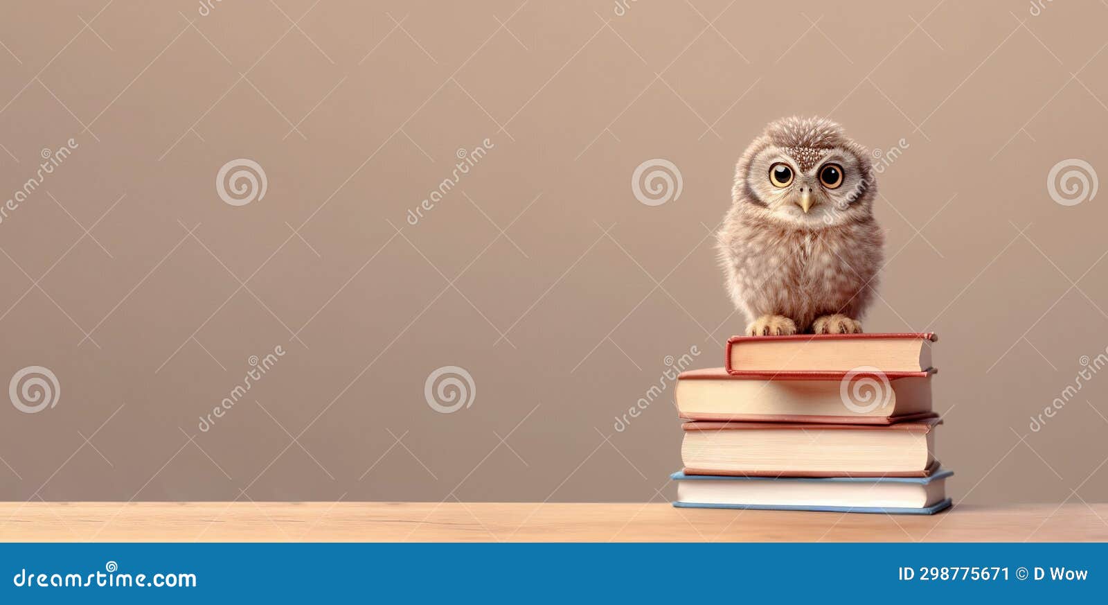 An Owl Sits on a Stack of Books on a Brownbackground. Banner, Place for ...