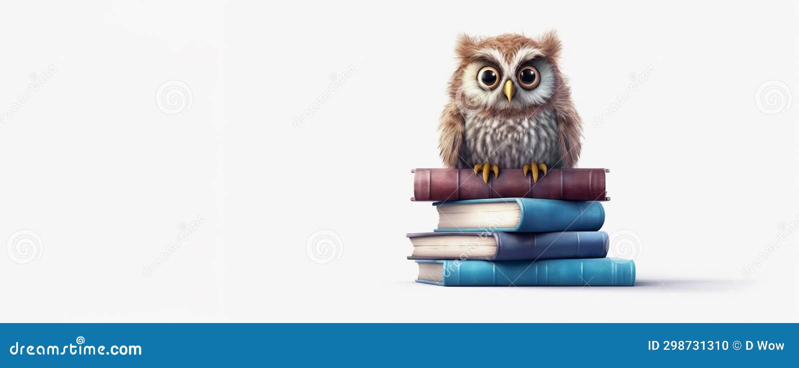 An Owl Sits on a Stack of Books on a White Background. Banner, Place ...