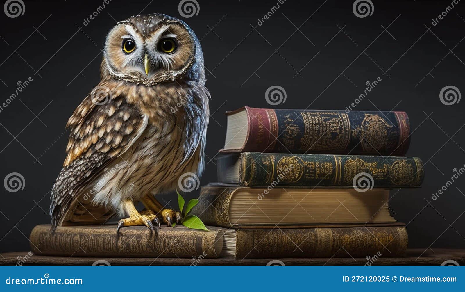 Owl Sits on a Stack of Vintage Books, Generative Ai Stock Illustration ...