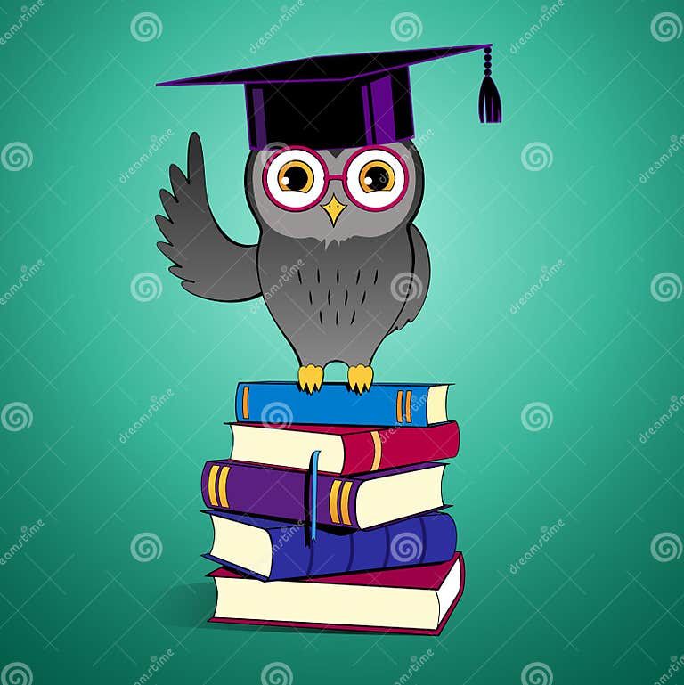 Owl sitting on books stock vector. Illustration of gray - 51969812