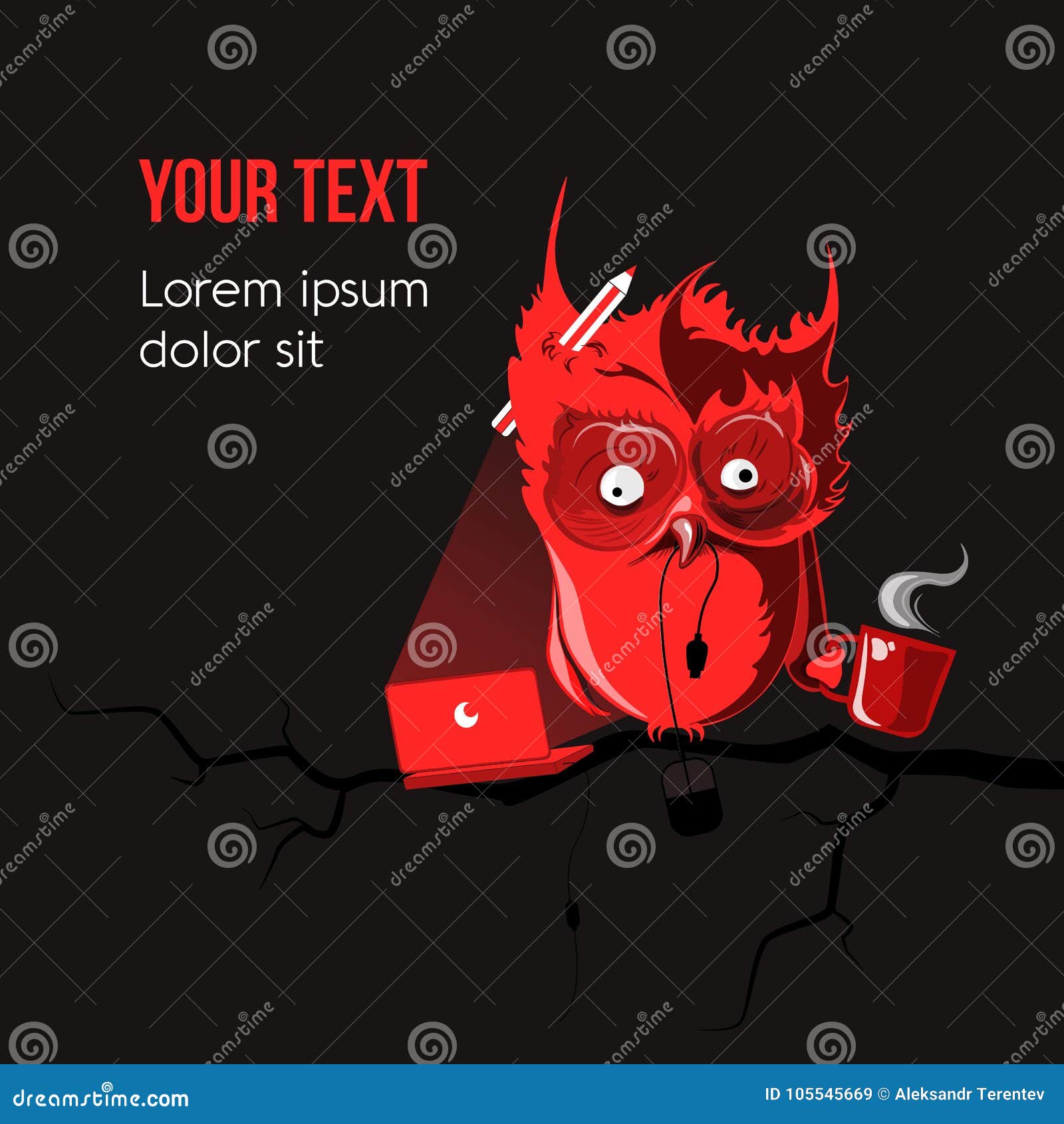 Owl Sitting on a Tree in Front of Laptop with Coffee and a Computer ...