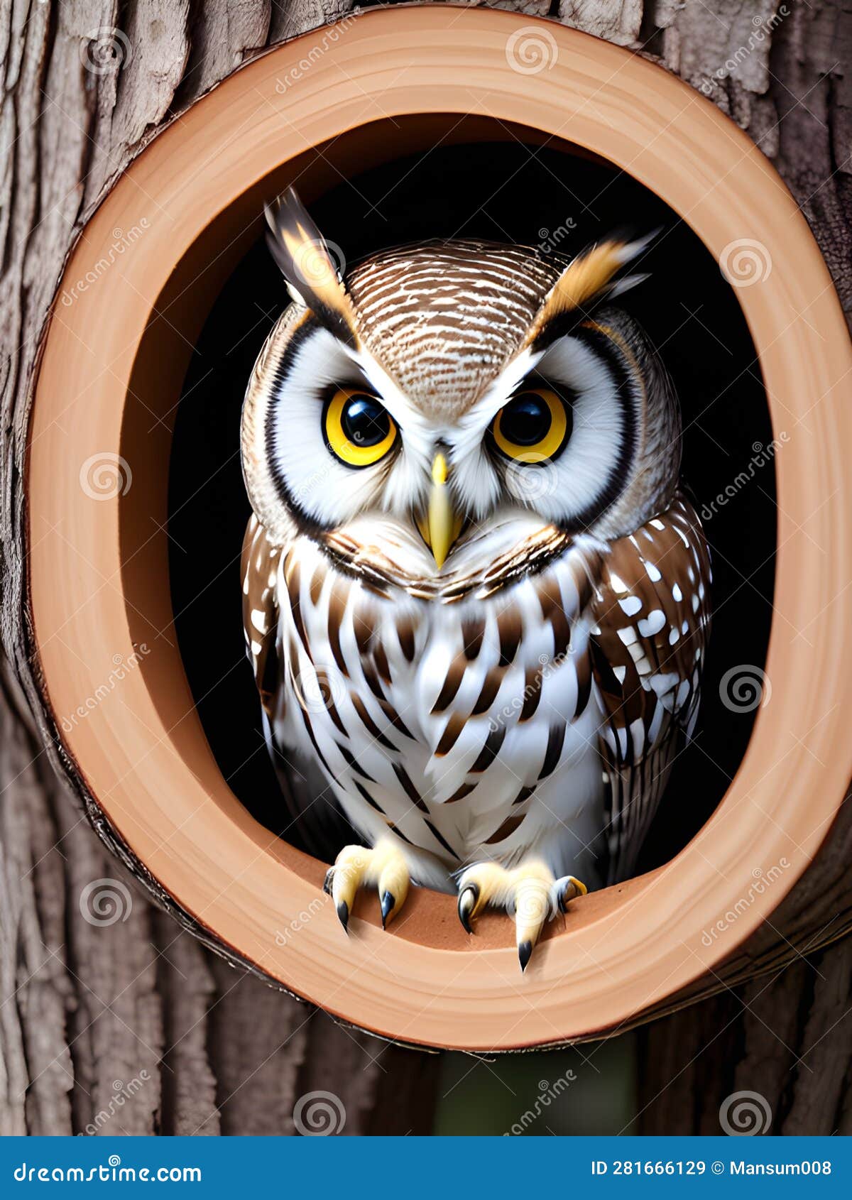 Owl Sitting on a Tree Trunk, Ai Generated Stock Illustration ...