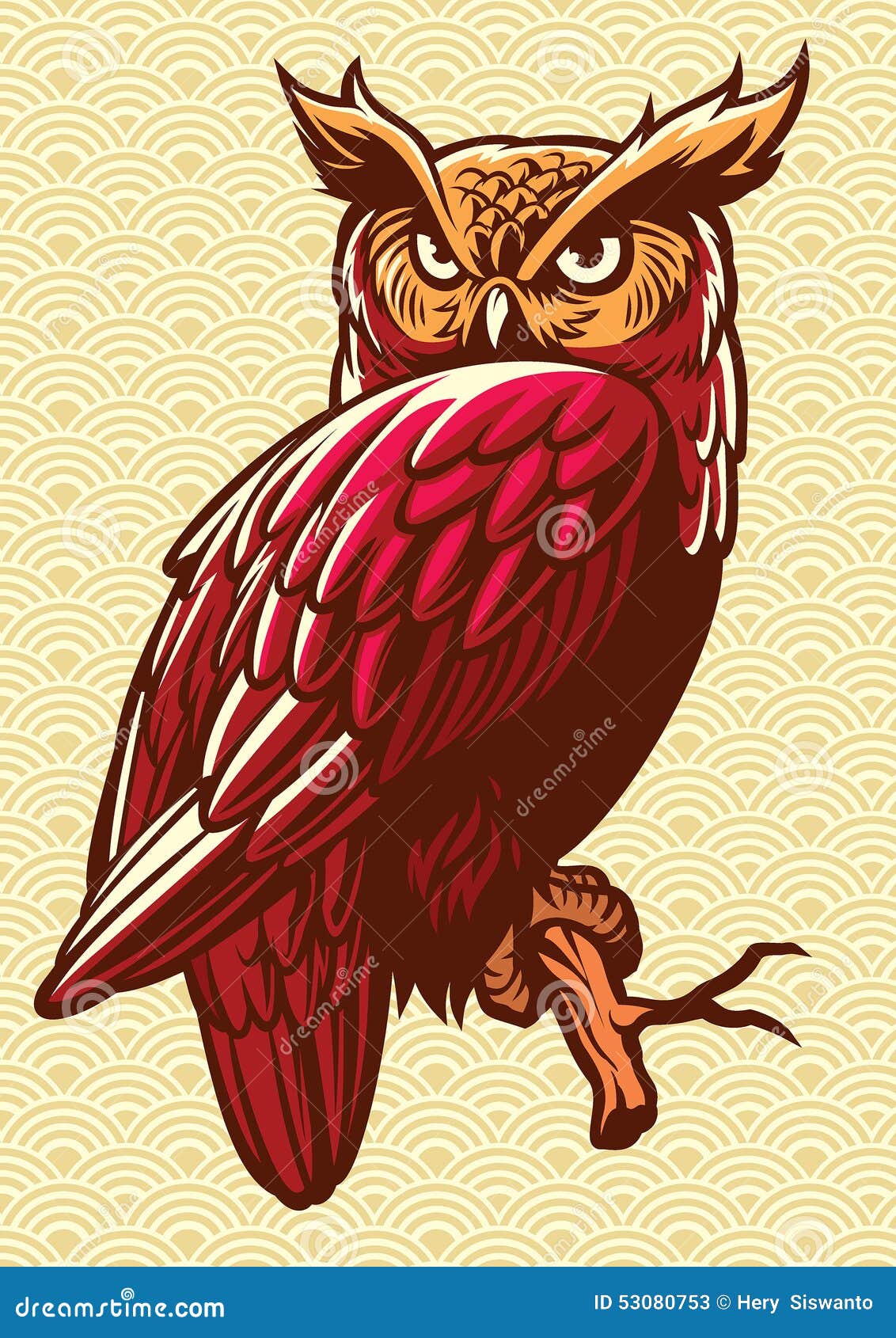 Owl Stand on the Tree Branch Stock Vector - Illustration of isolated ...