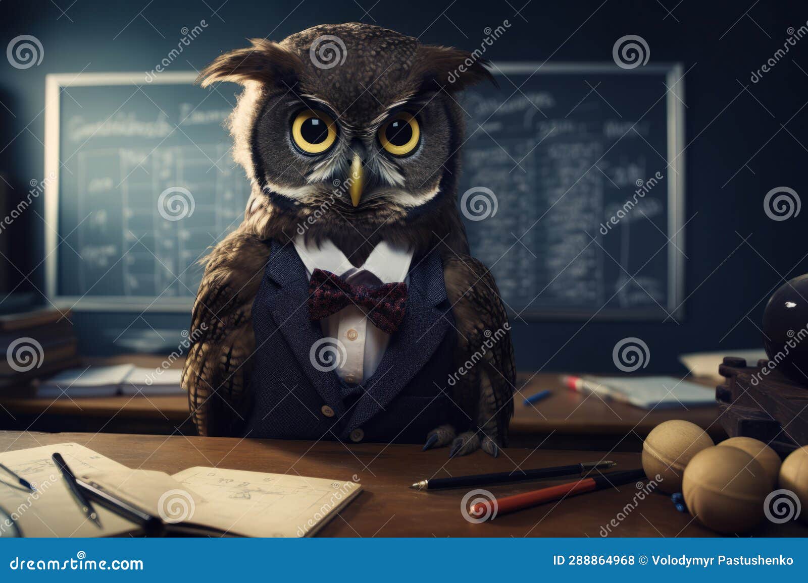 Owl in Suit and Bow Tie Sitting at Desk. Generative AI Stock Photo ...