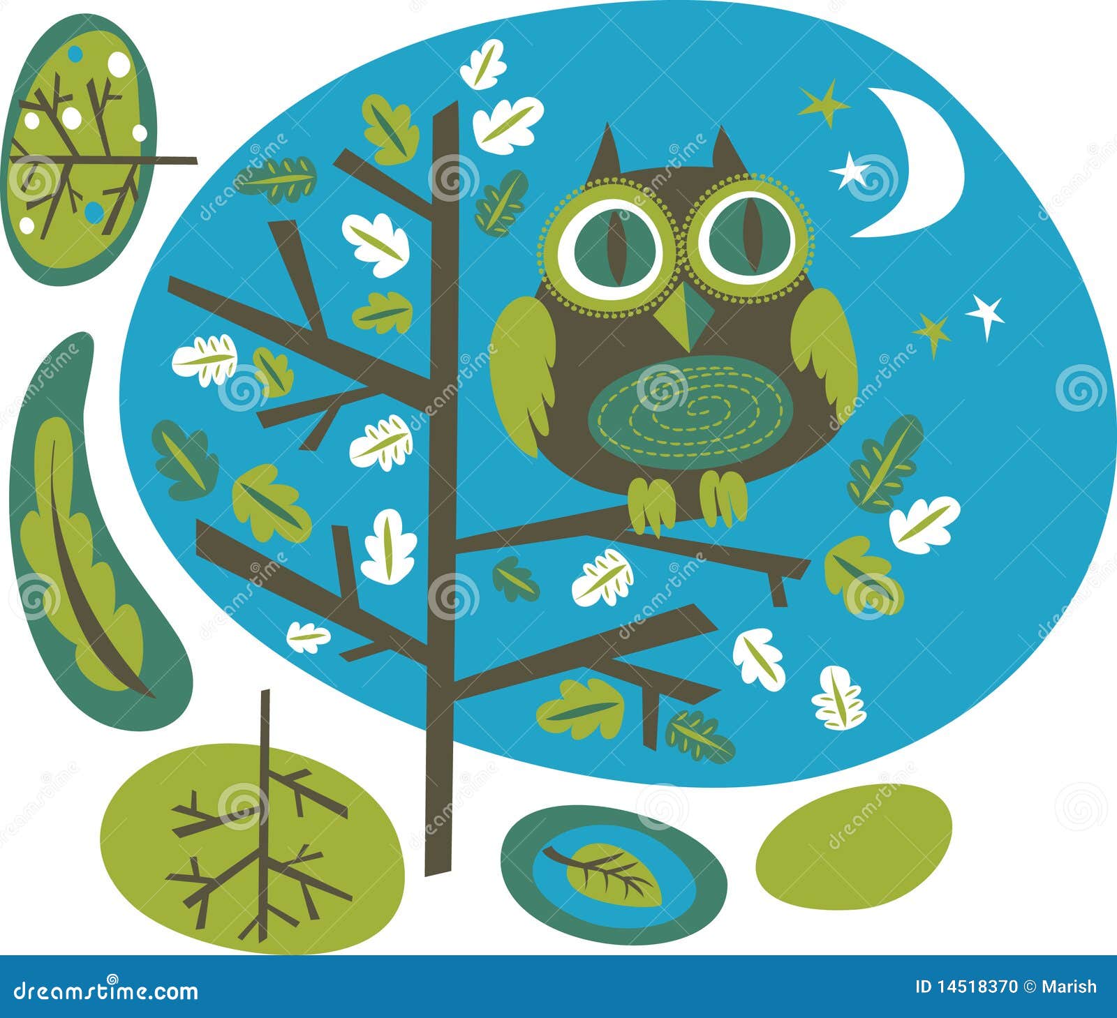 Owl on a tree stock vector. Illustration of elements - 14518370