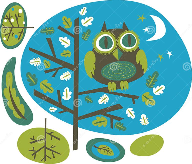 Owl on a tree stock vector. Illustration of elements - 14518370