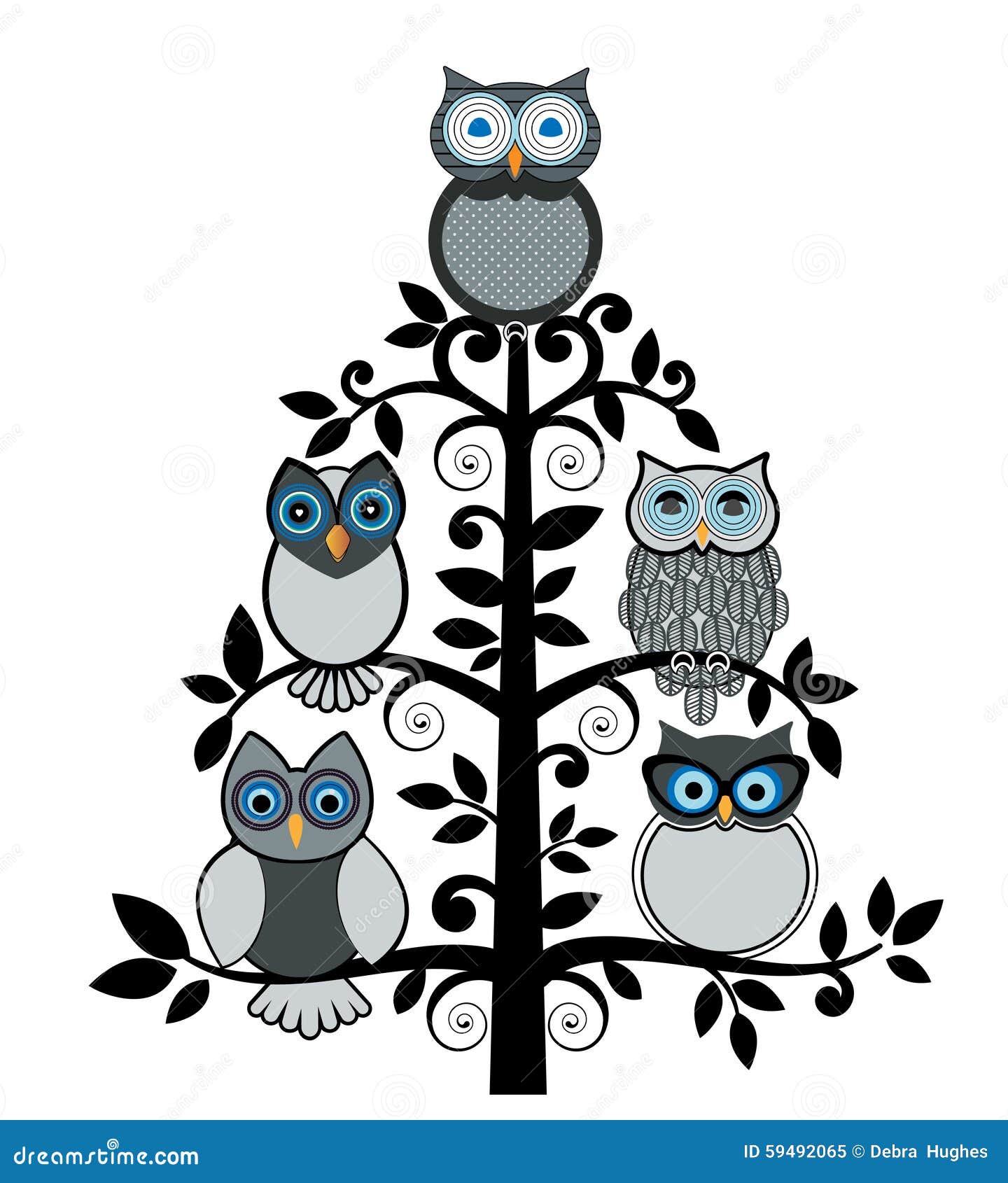 Owl Tree ilustración del vector. Ilustración de retro - 59492065