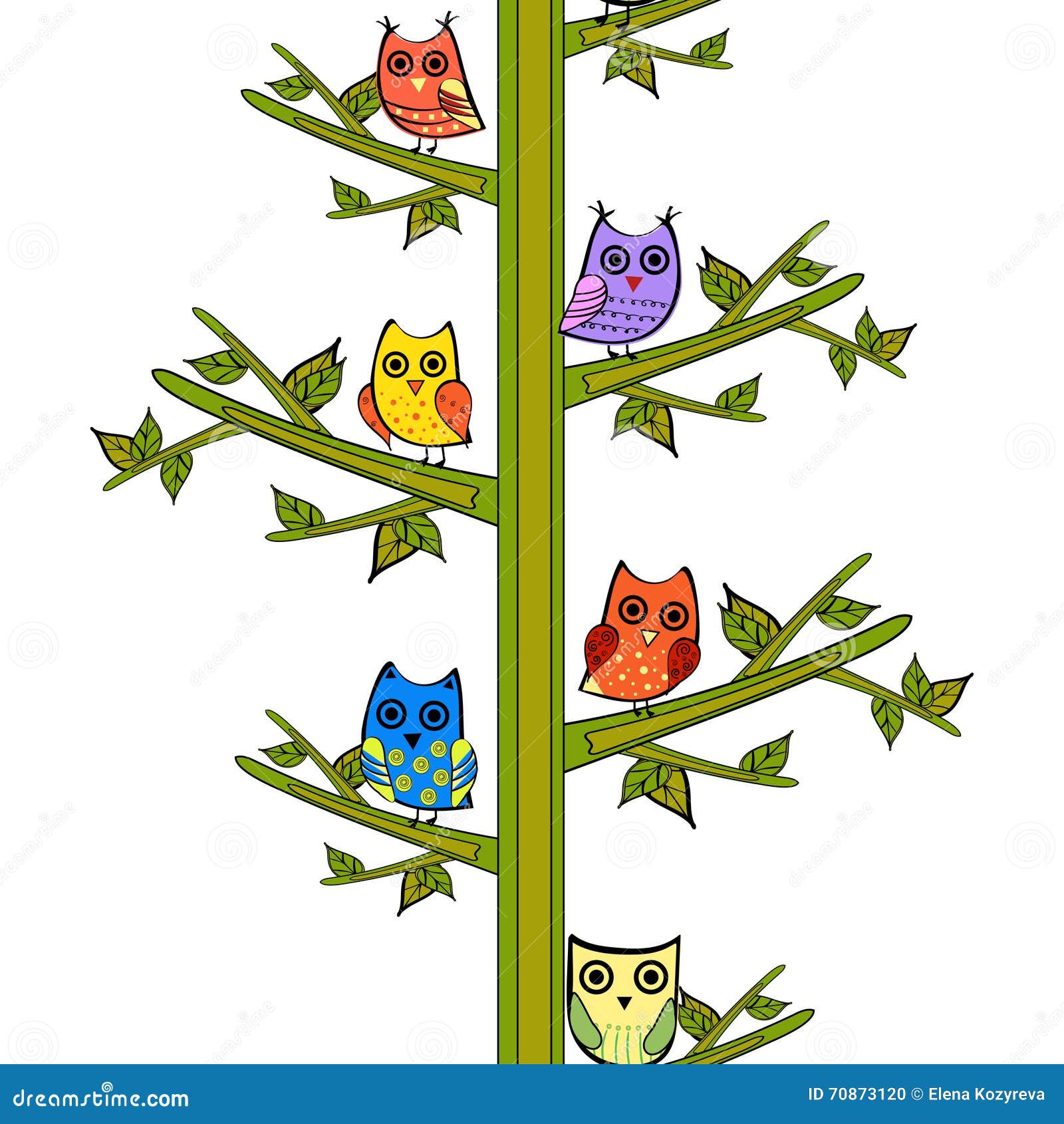 Owl on a Tree Branch Vertical Vector Seamless Pattern Stock Vector ...