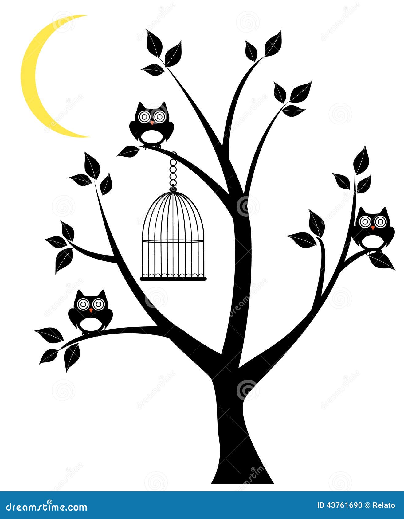 Owl Tree stock vector. Illustration of nature, cage, wild - 43761690