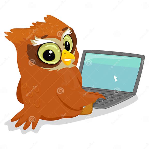 Owl using a Laptop stock vector. Illustration of information - 78660345