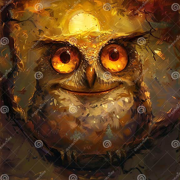 Owl Watching Smiley Face at Night Stock Illustration - Illustration of ...