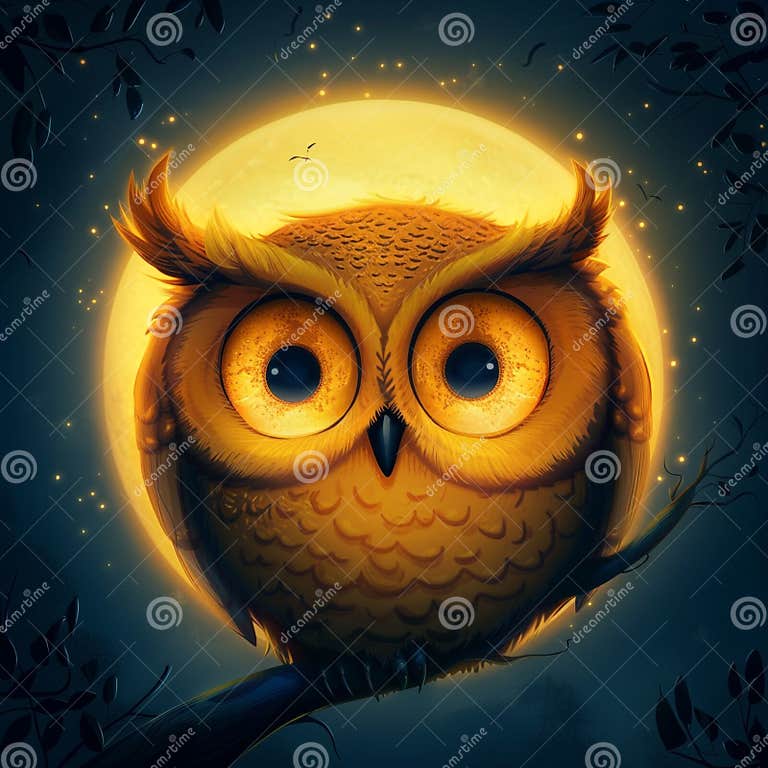 Owl Watching Smiley Face at Night Stock Illustration - Illustration of ...