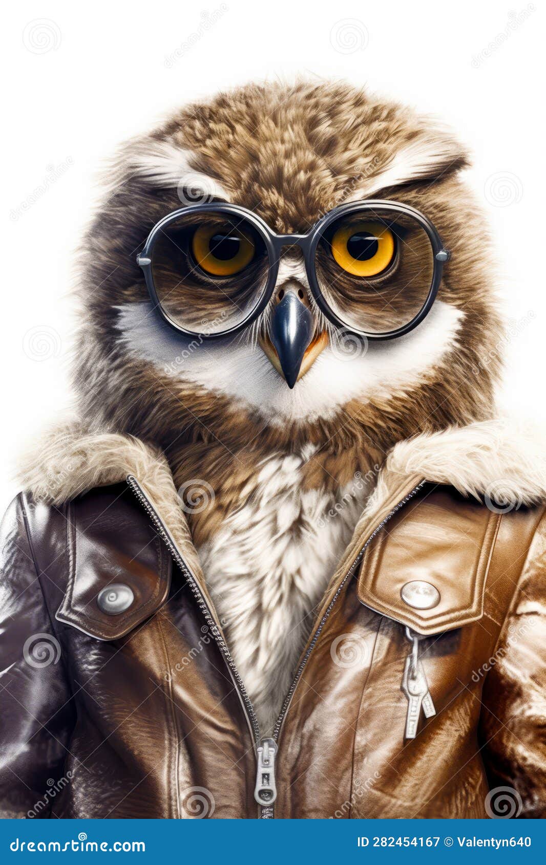 Owl Wearing Glasses and Leather Jacket with Leather Jacket on it ...
