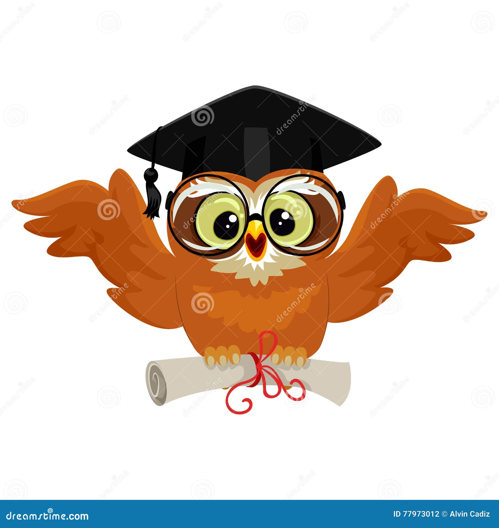Owl Wearing Graduation Cap and Holding Diploma while Flying Stock ...