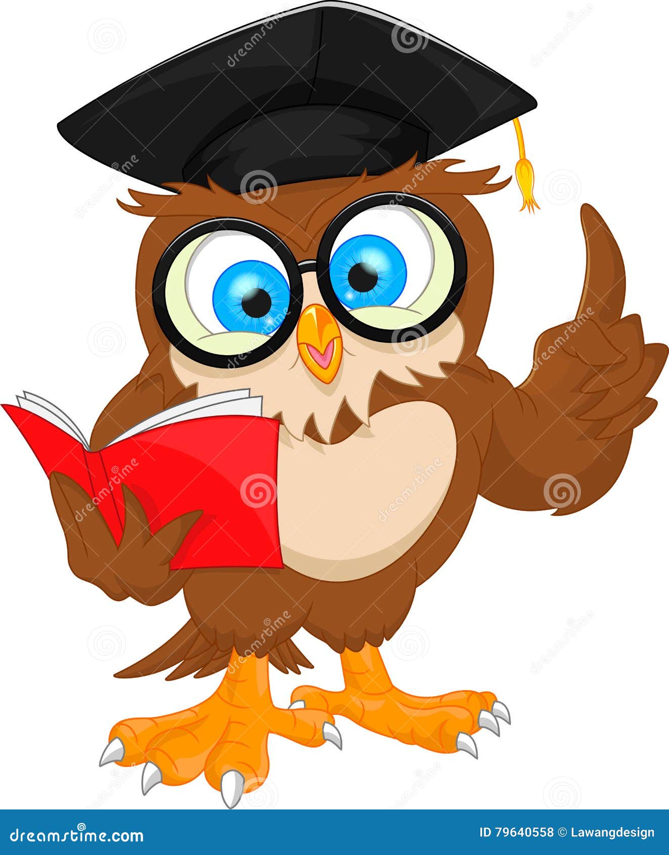 Owl Wearing Graduation Cap and Reading Book Stock Vector - Illustration ...