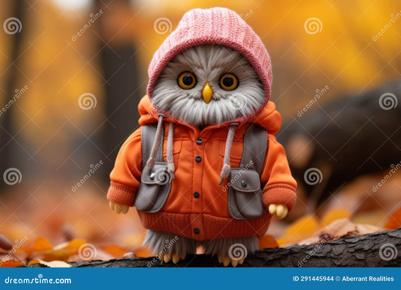 An Owl Wearing an Orange Jacket on a Tree Branch Stock Illustration ...