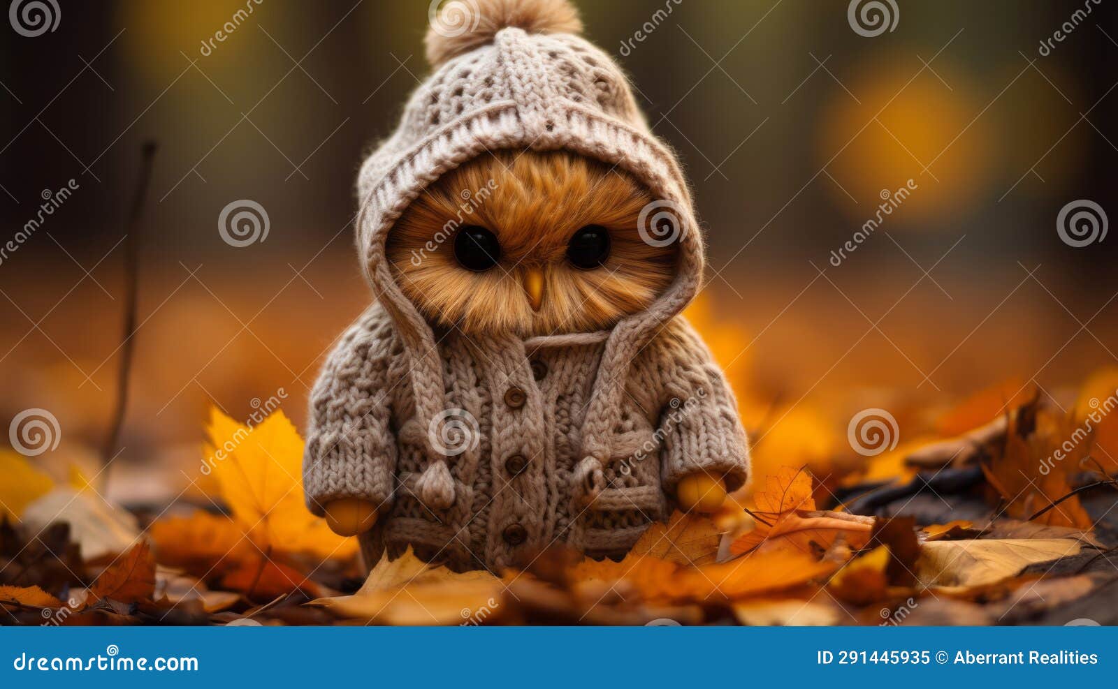 An Owl Wearing a Sweater in the Fall Leaves Stock Illustration ...