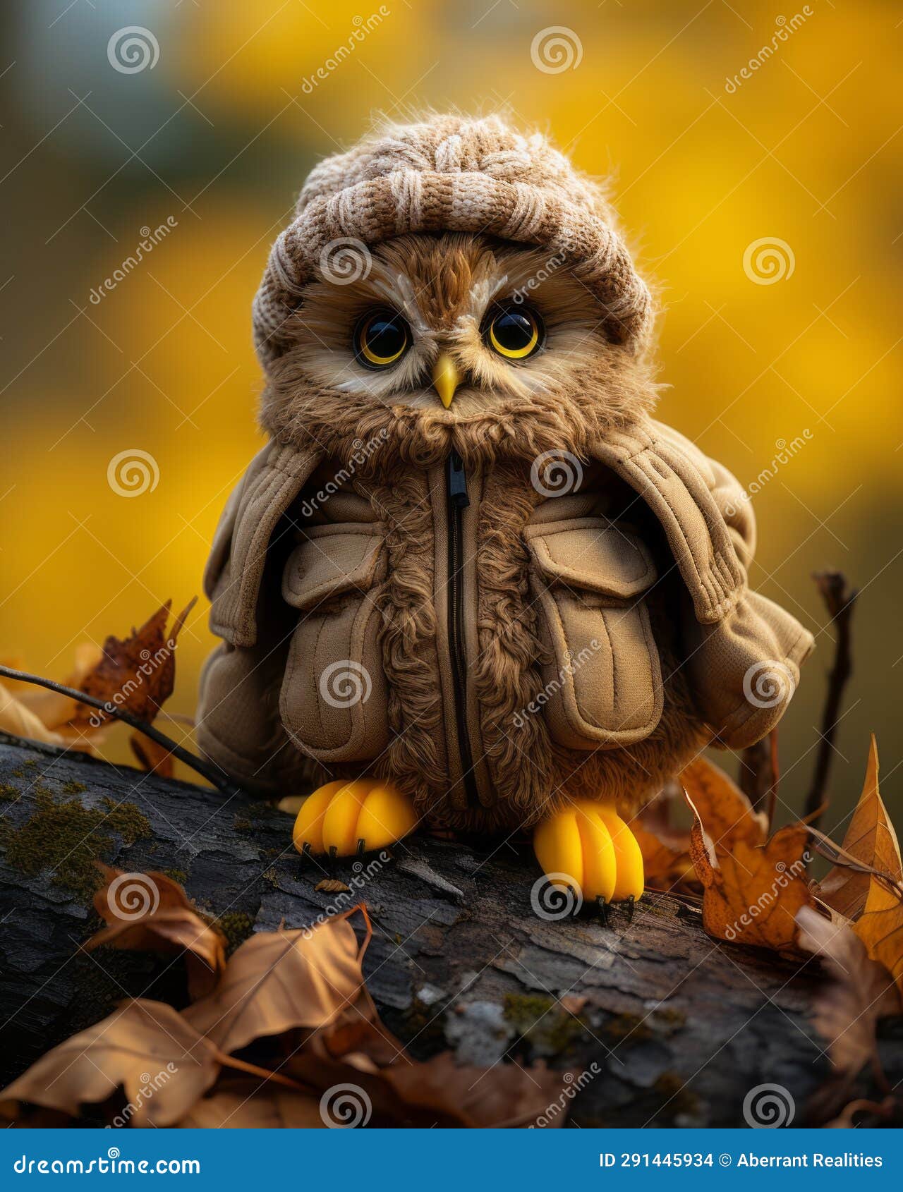 An Owl Wearing a Winter Hat and Jacket on a Branch Stock Illustration ...
