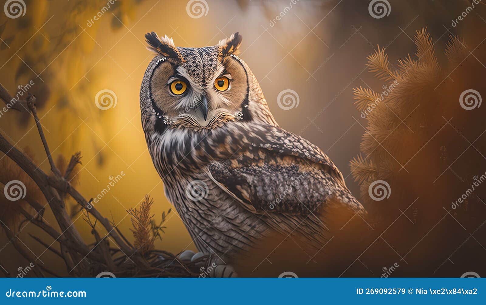 Owl in the Wild, is Looking for Prey Stock Illustration - Illustration ...