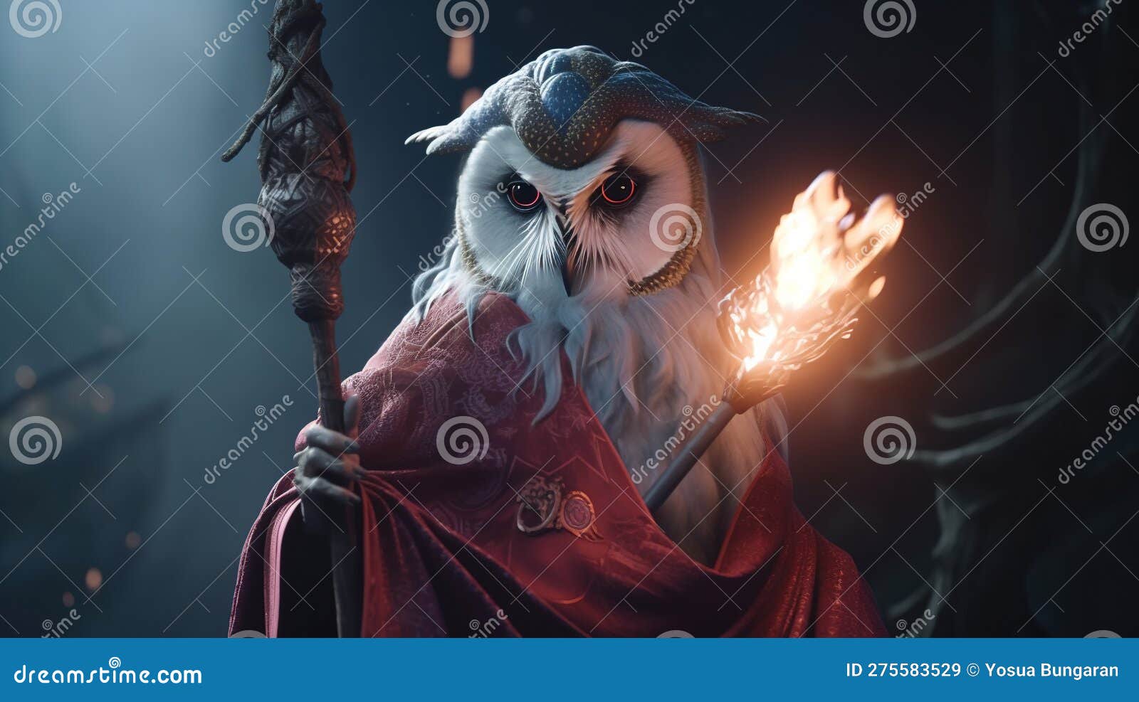 Owl Wizard, Digital Art Illustration, Generative AI Stock Illustration ...