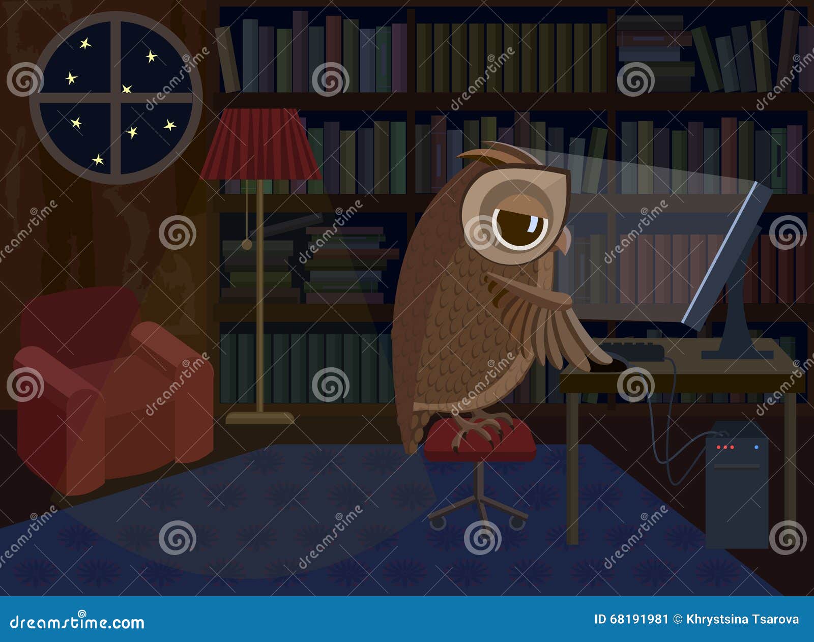 Owl Working on the Computer. Stock Vector - Illustration of concept ... Owl Working on the Computer. Stock Vector - Illustration of concept ...