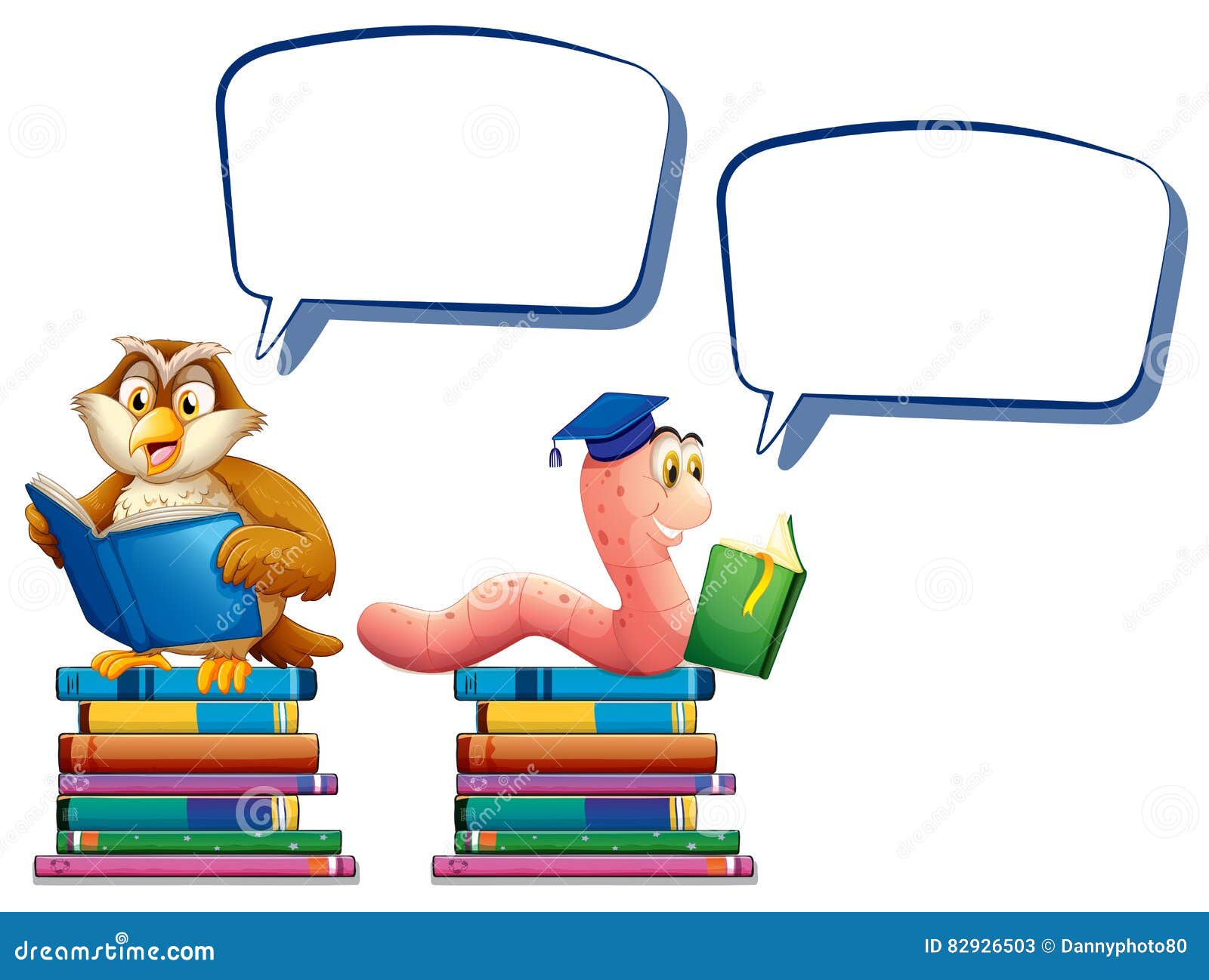 Owl and worm reading books stock vector. Illustration of reading - 82926503
