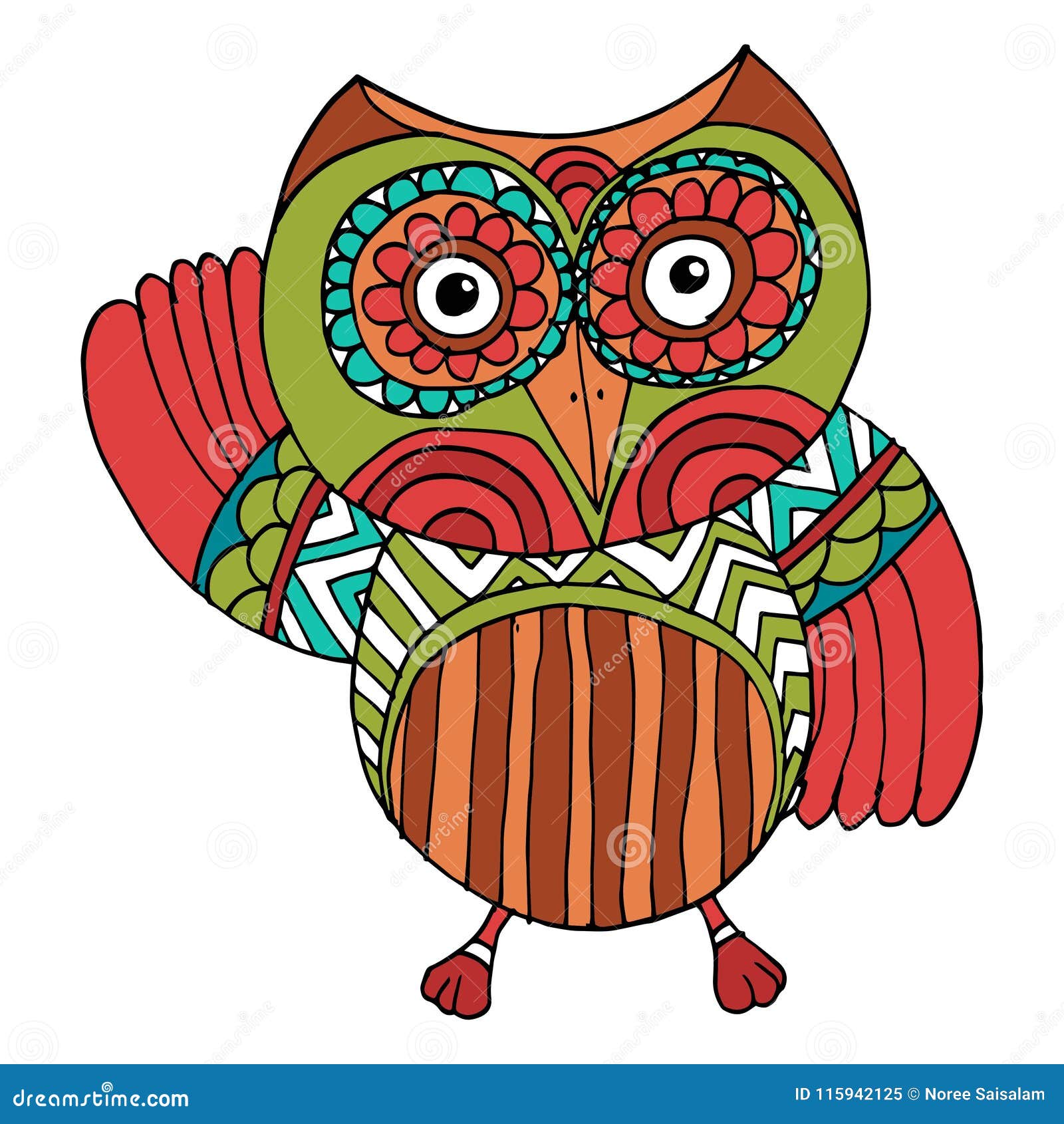 Owls Doodle Vector For Coloring Book. Isolated Illustration On White ...