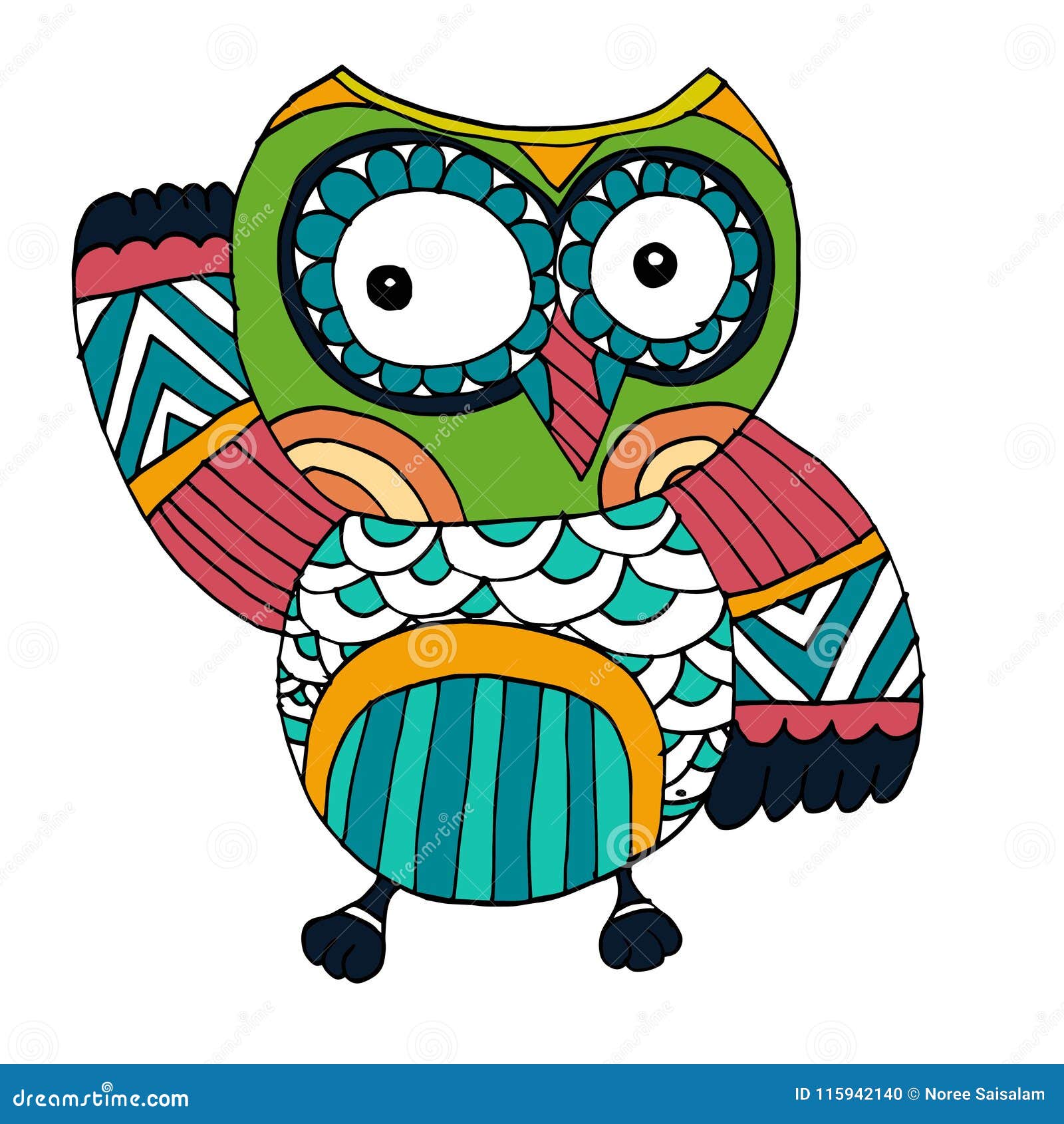 Owls Doodle Vector For Coloring Book. Isolated Illustration On White ...