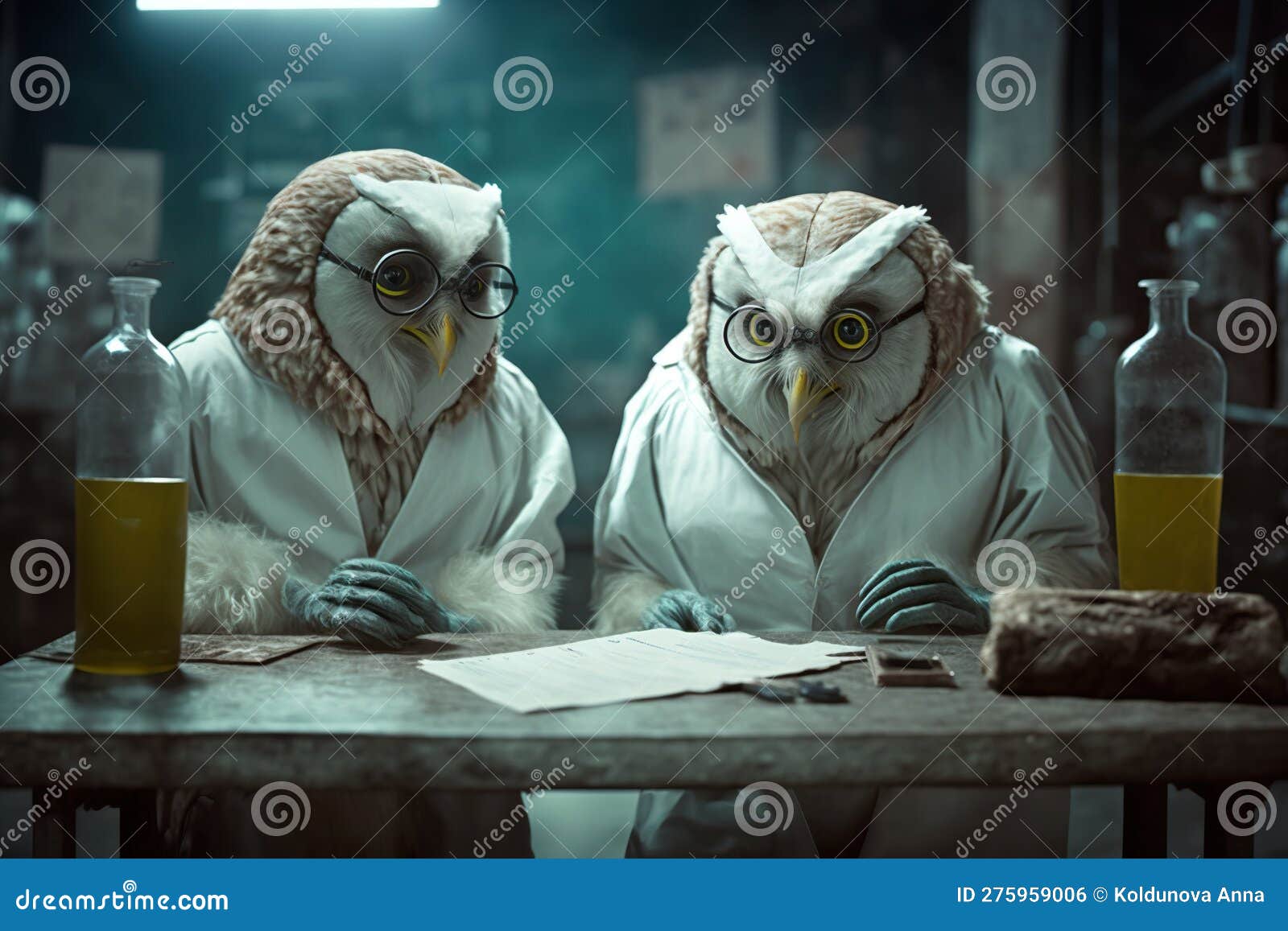 Owls Dressed As Scientists Experimenting, Created with Generative AI ...