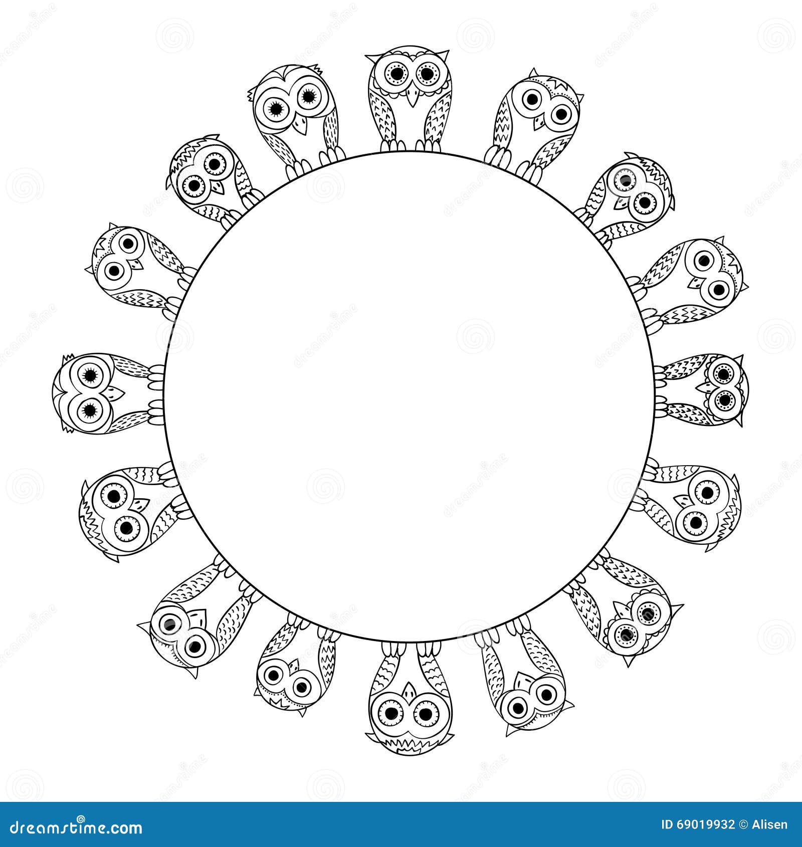 Owls Frame. Vector Background with Cartoon Cute Birds. Stock Vector ...