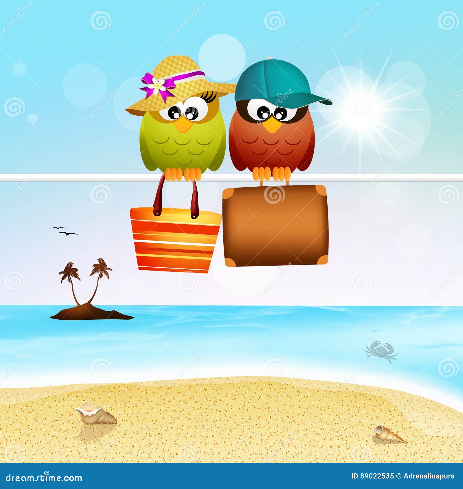 Owls go on vacation stock illustration. Illustration of vacation - 89022535